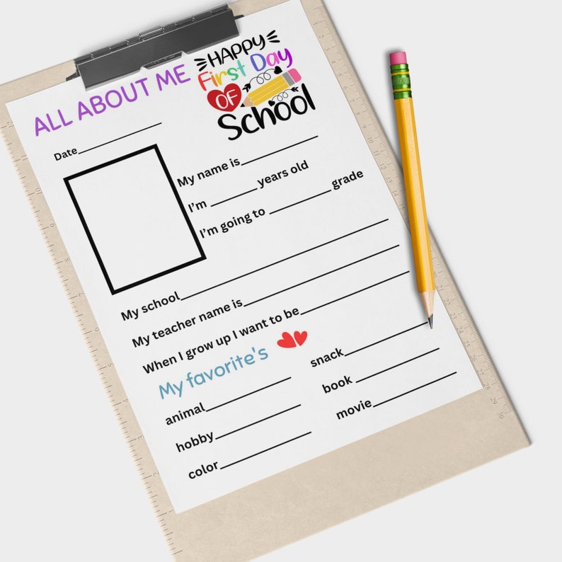 Printable First Day of School Worksheet for Kids | About Me Interview ...
