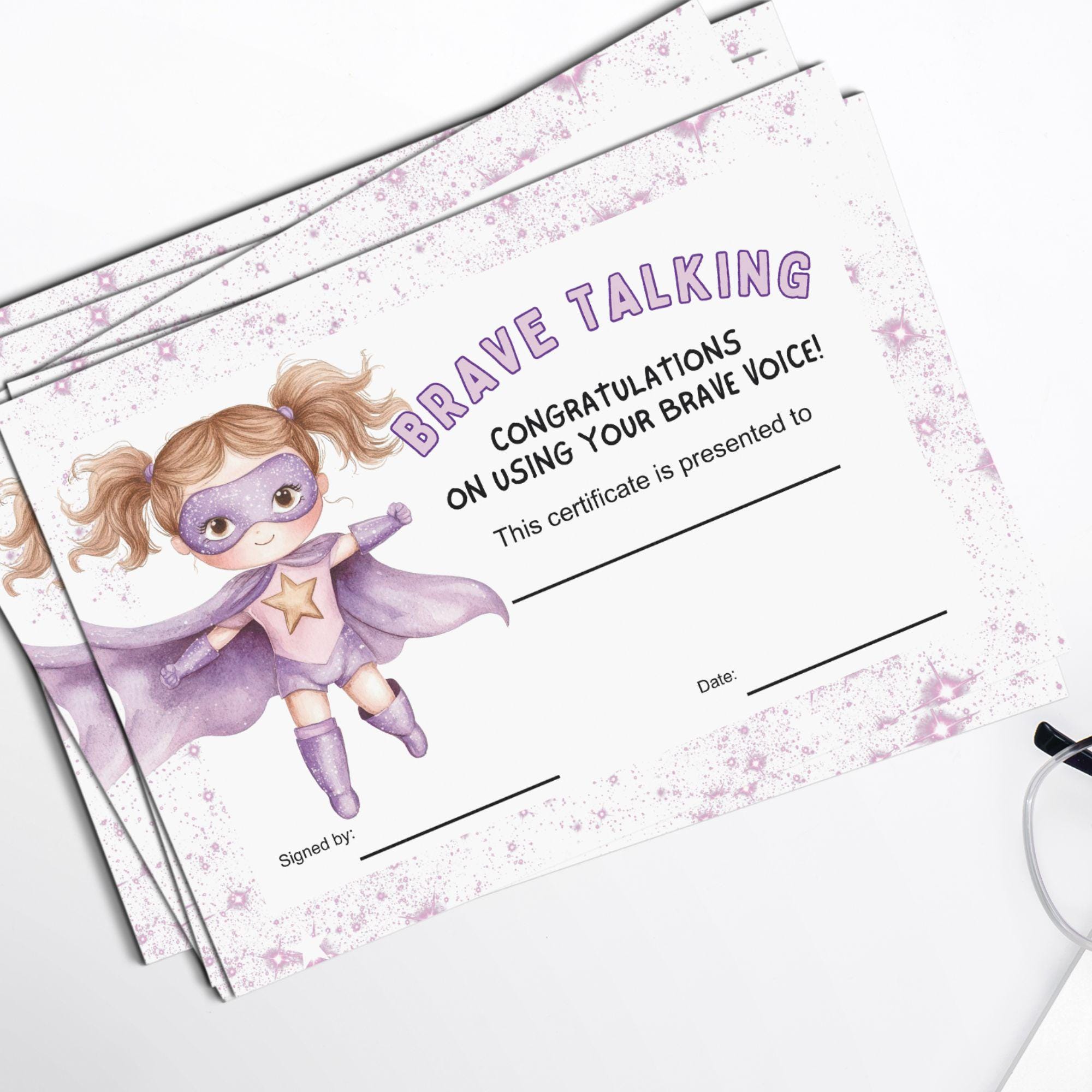 Printable Brave Talking Certificate - Selective Mutism - Child ...