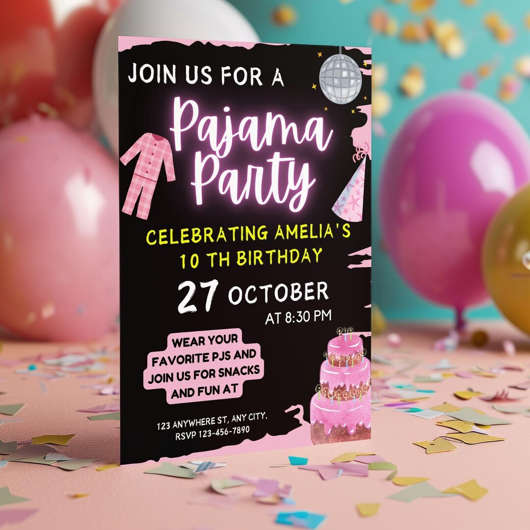Customizable Pajama / Pyjama Party Birthday Invitation Canva ...