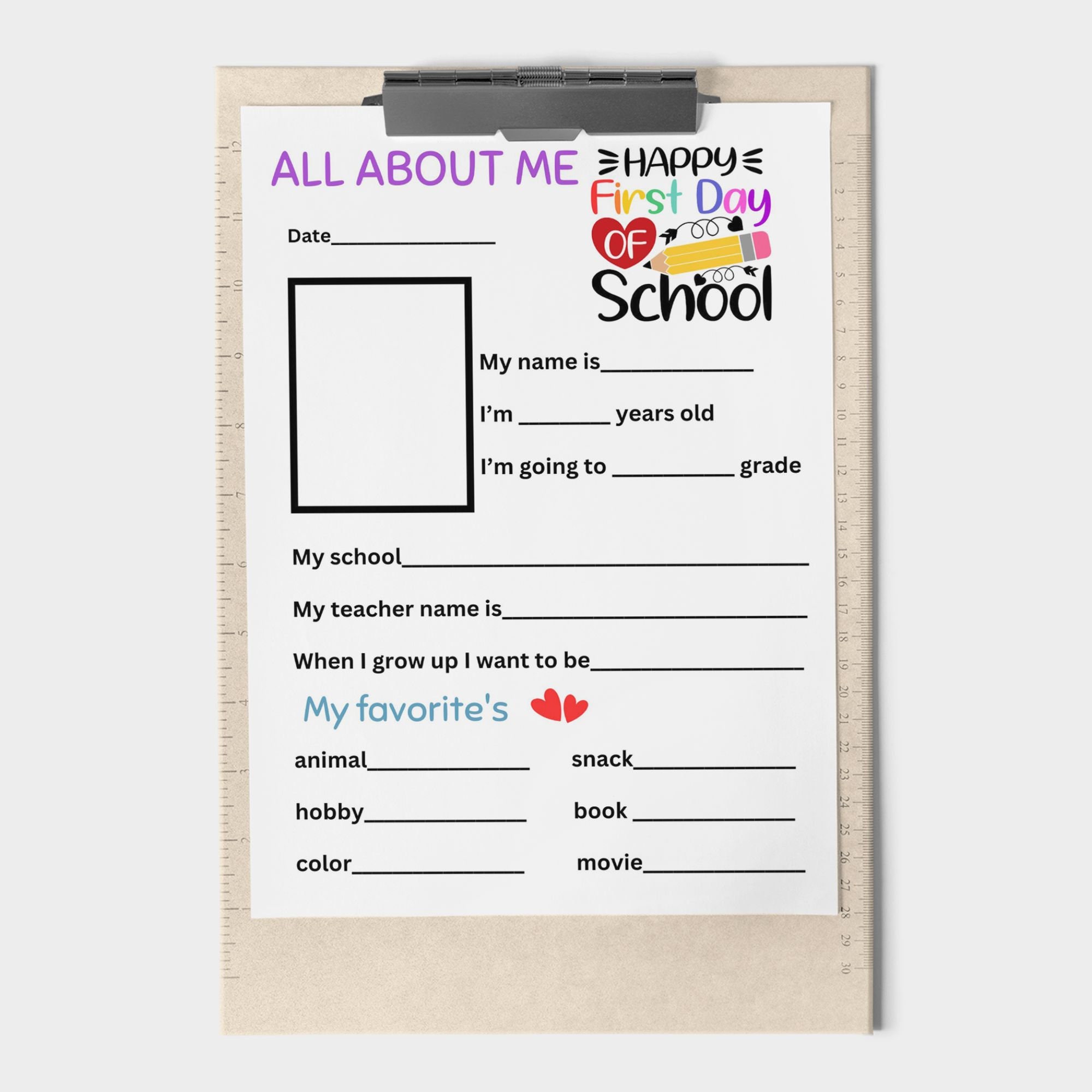 Printable First Day of School Worksheet for Kids | About Me Interview ...