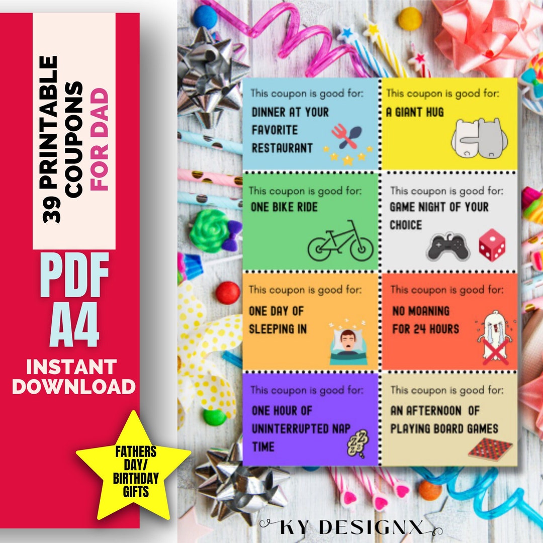 Printable Daddy Coupons, DAD PRINTABLE VOUCHERS, Dad Coupons, Fathers ...