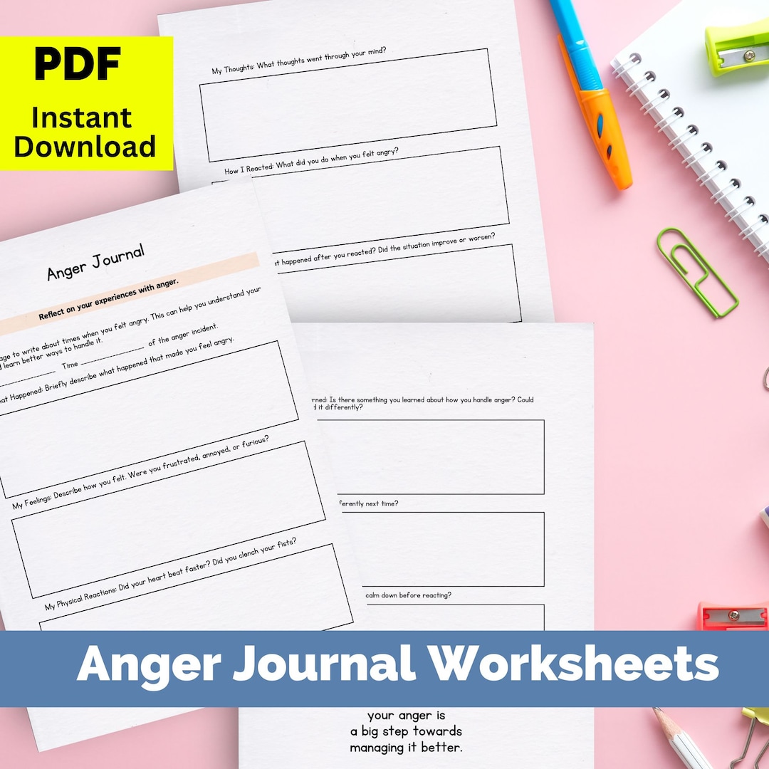 Printable Anger Management Journal, Anger Worksheets, Instant Download ...