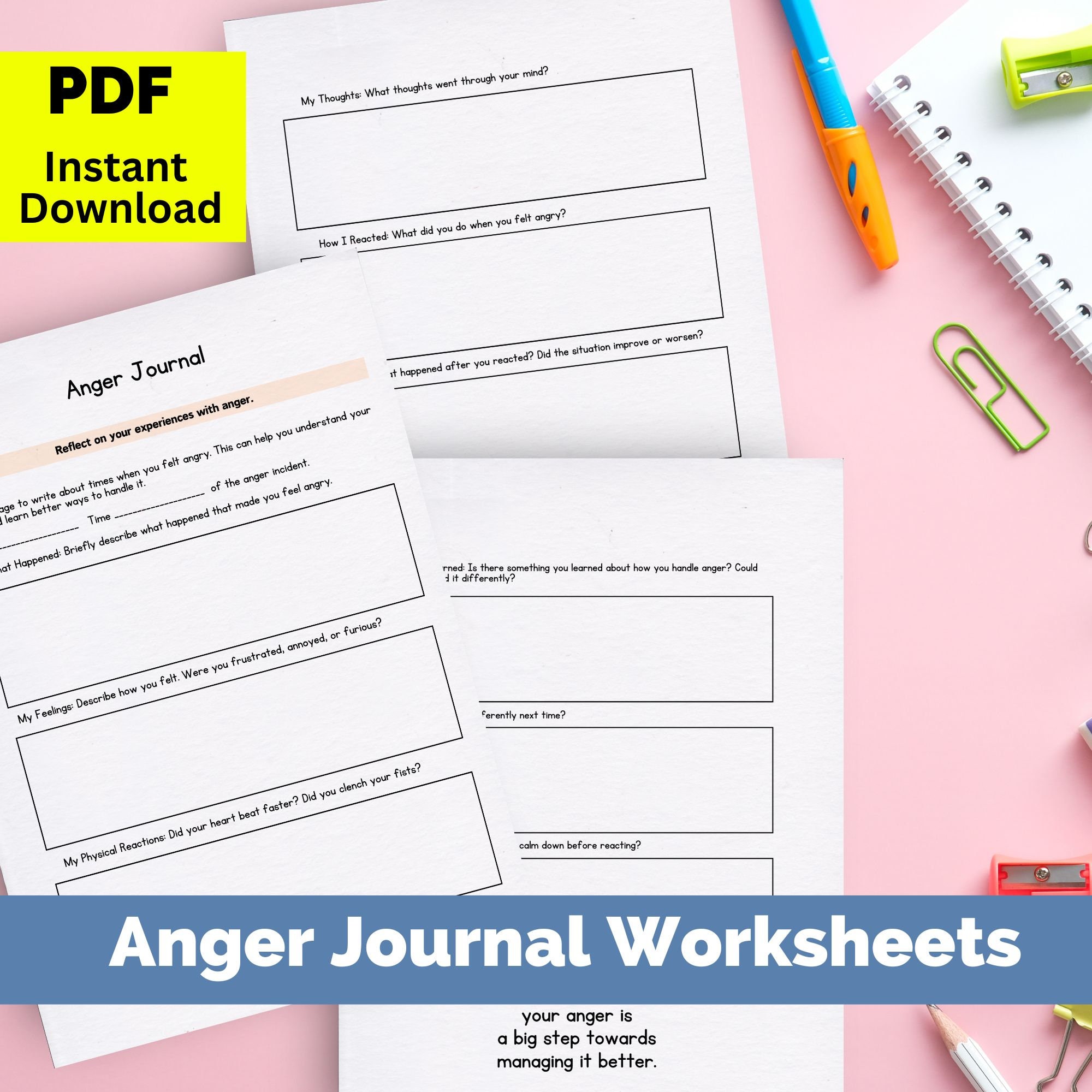 Printable Anger Management Journal, Anger Worksheets, Instant Download ...