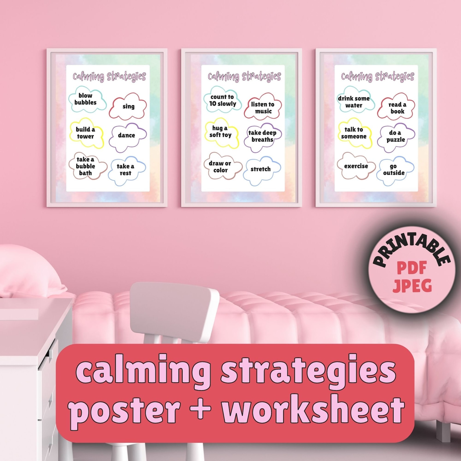 Printable Calming Strategies Poster + Worksheet Kids Calm Down Corner ...