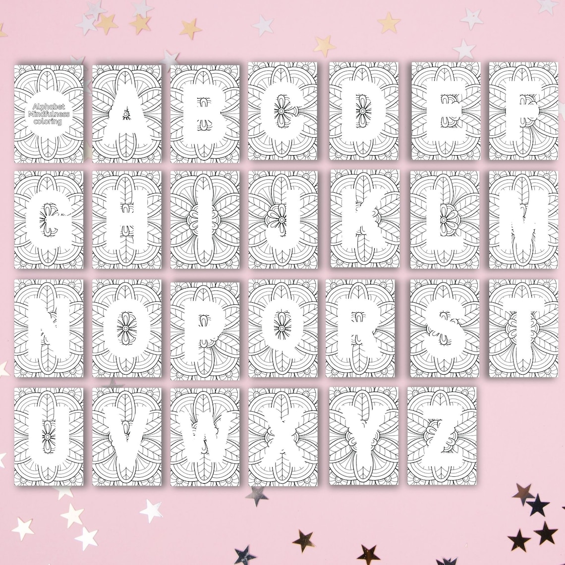 Printable Alphabet Mindfulness Coloring Pages Adult Coloring Book Teens ...
