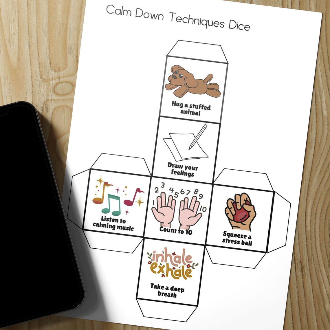 Printable Calm Down Cube Dice for Kids, Stress Relief Dice for Kids ...