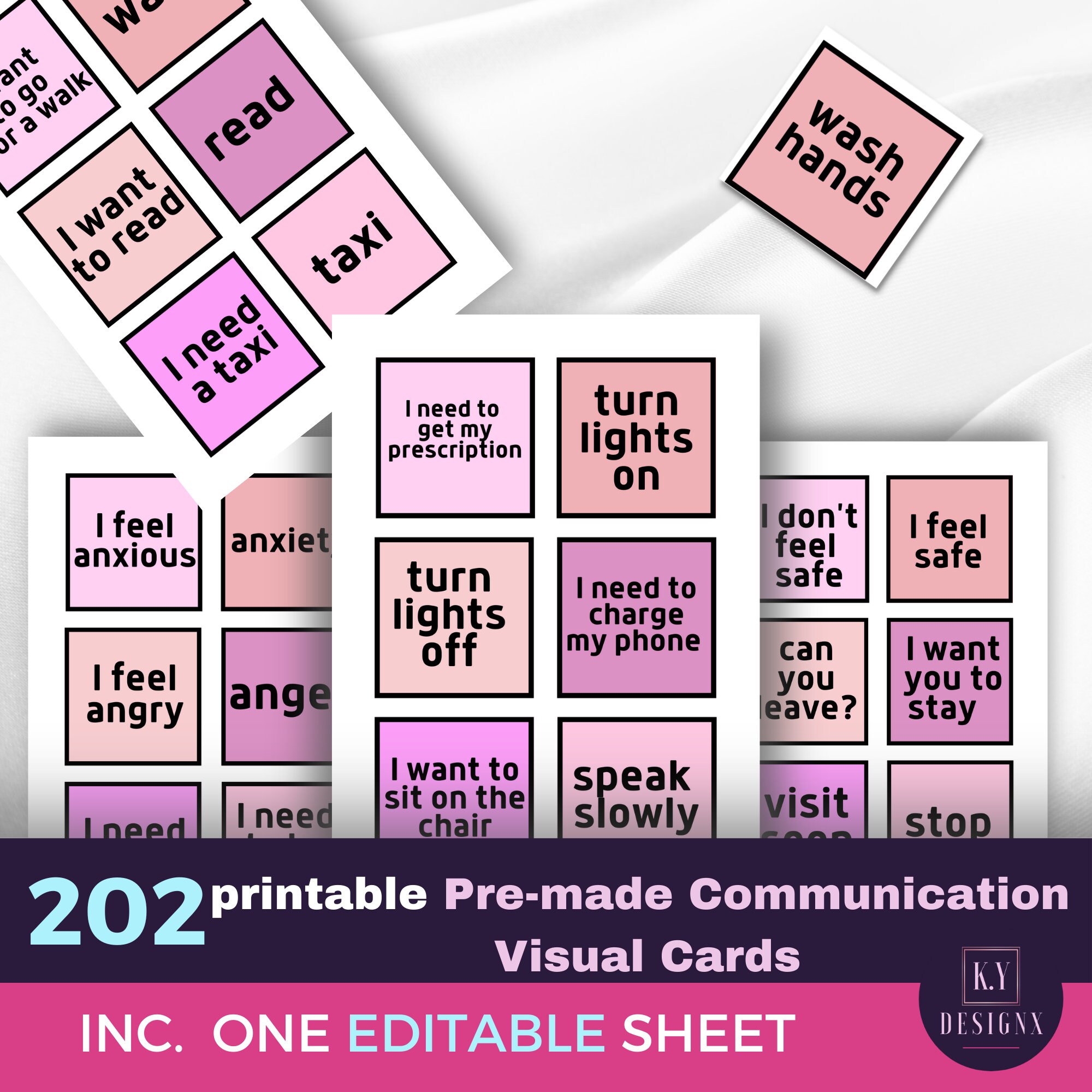 Selective Mutism, 202 Pink Printable Visual Communication Cards, Non ...