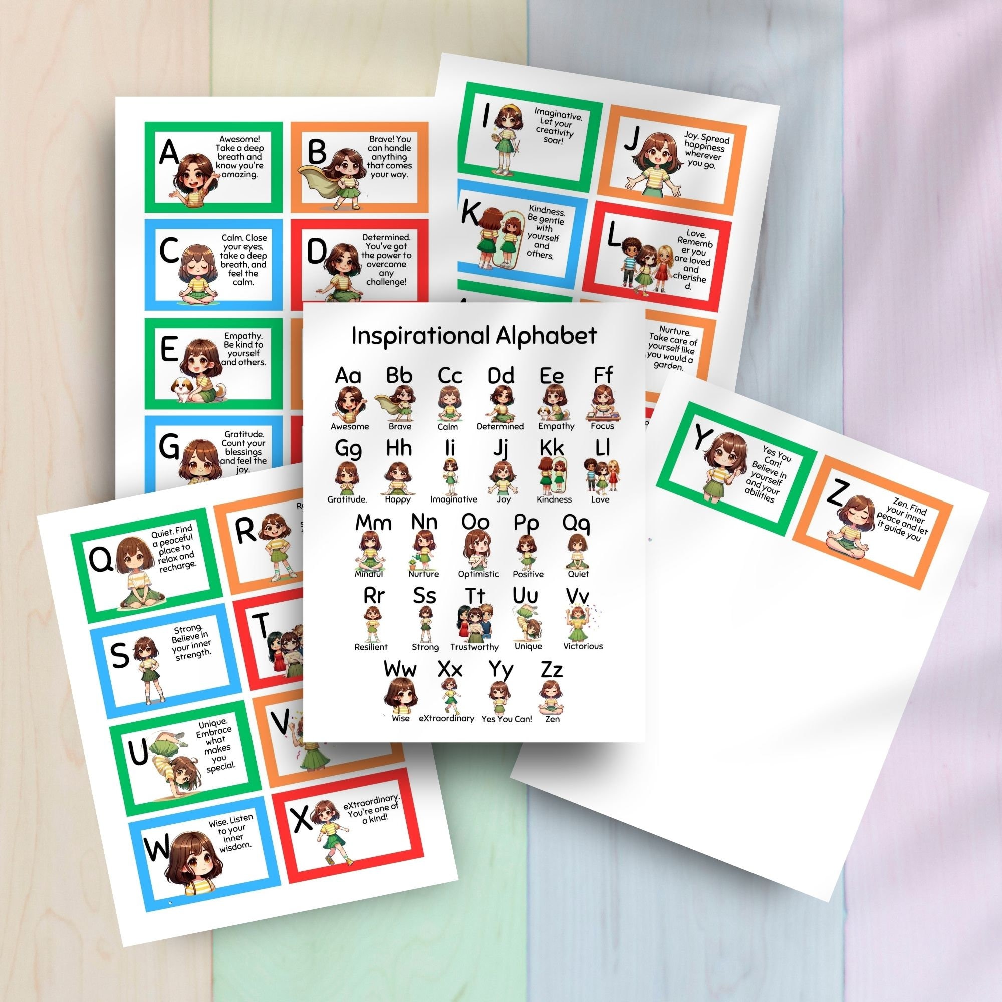 Girls Printable Inspirational Alphabet Cards & Poster Set Empower Kids ...