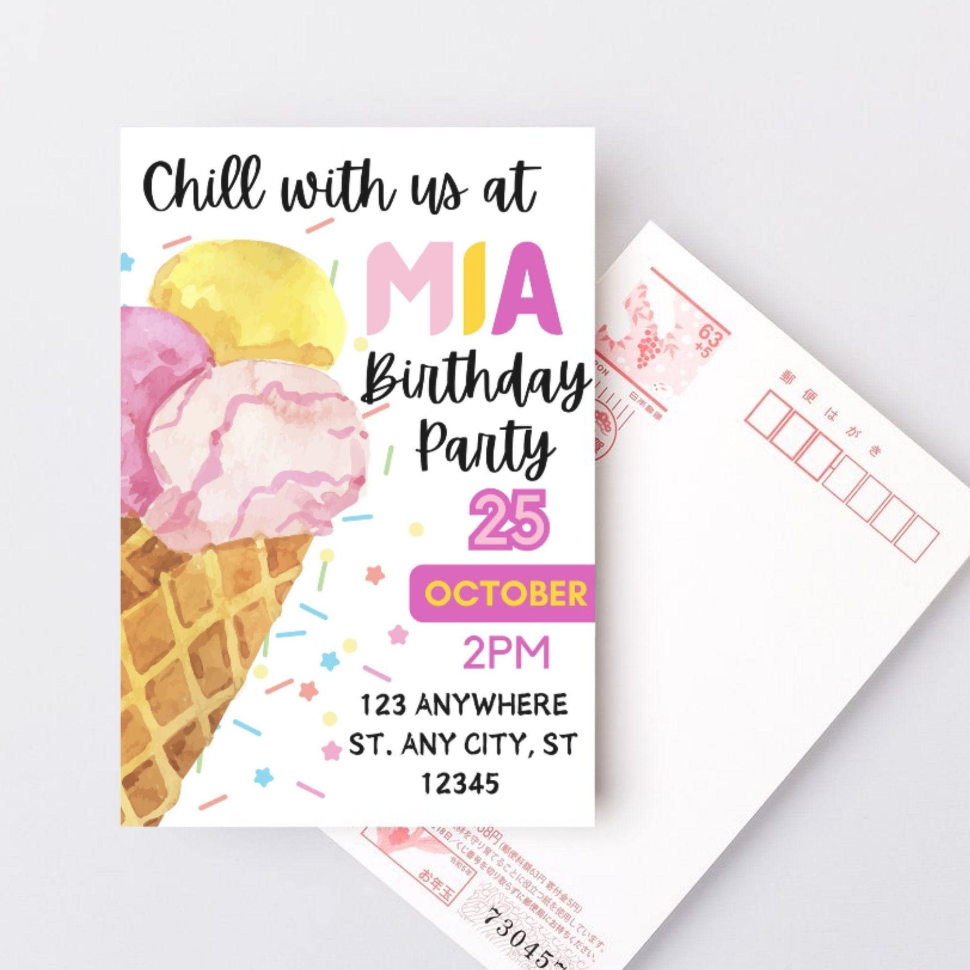 Customizable Ice Cream Birthday Invitation Template Canva -personalized ...