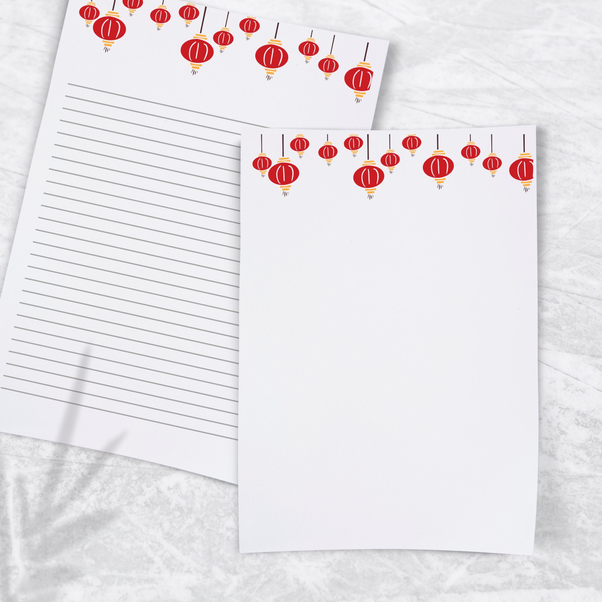 Printable Chinese Style Writing Paper. Lined, Letter Paper, Red Laterns ...