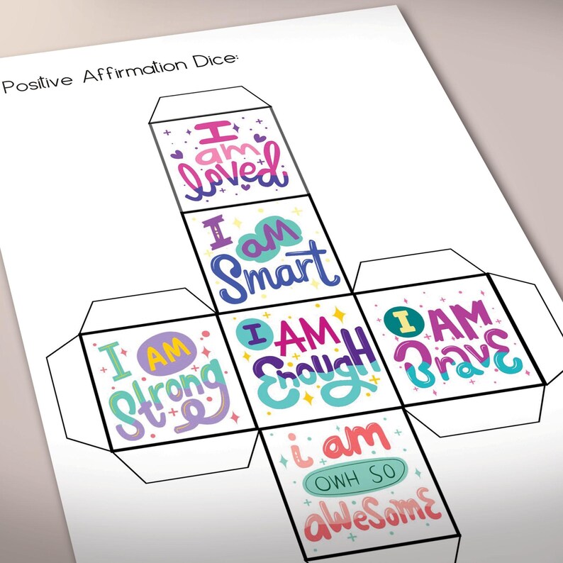Printable Positive Affirmations Dice, Kids and Adults, Growth Mindset ...