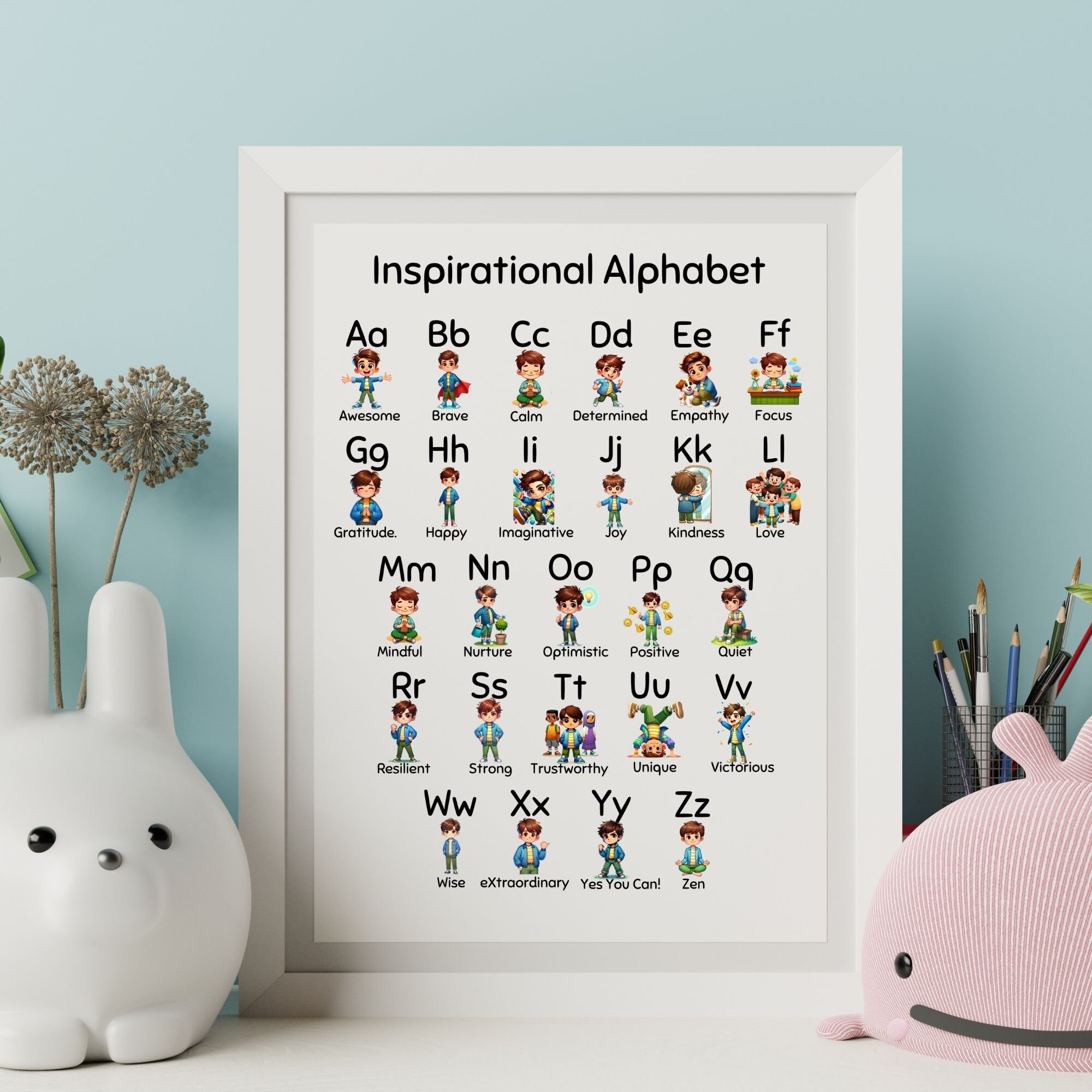 Printable Inspirational Alphabet Cards & Poster Set Empower Kids With ...
