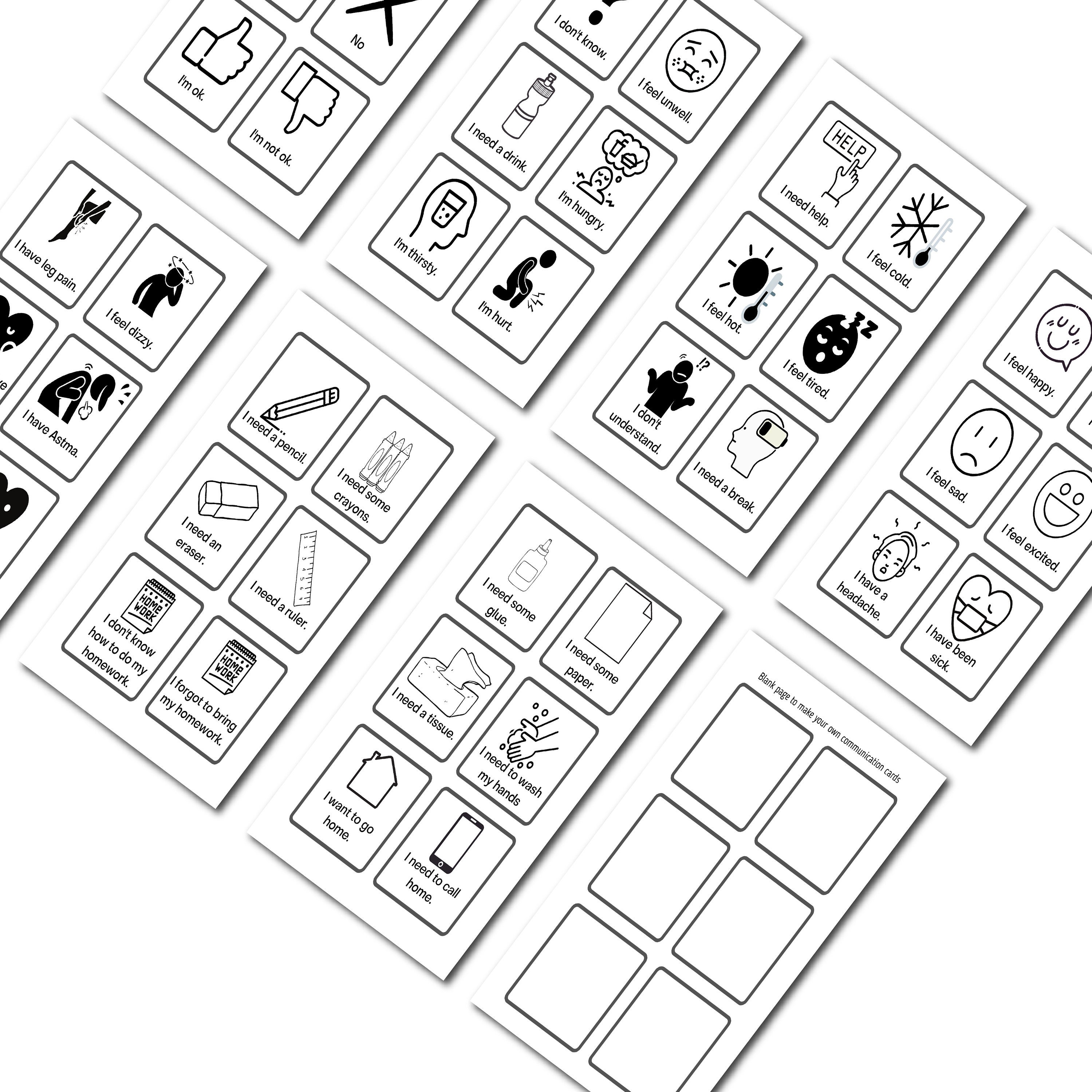 Printable Communication Cards for Non-verbal, Autism, Selective Mutism ...