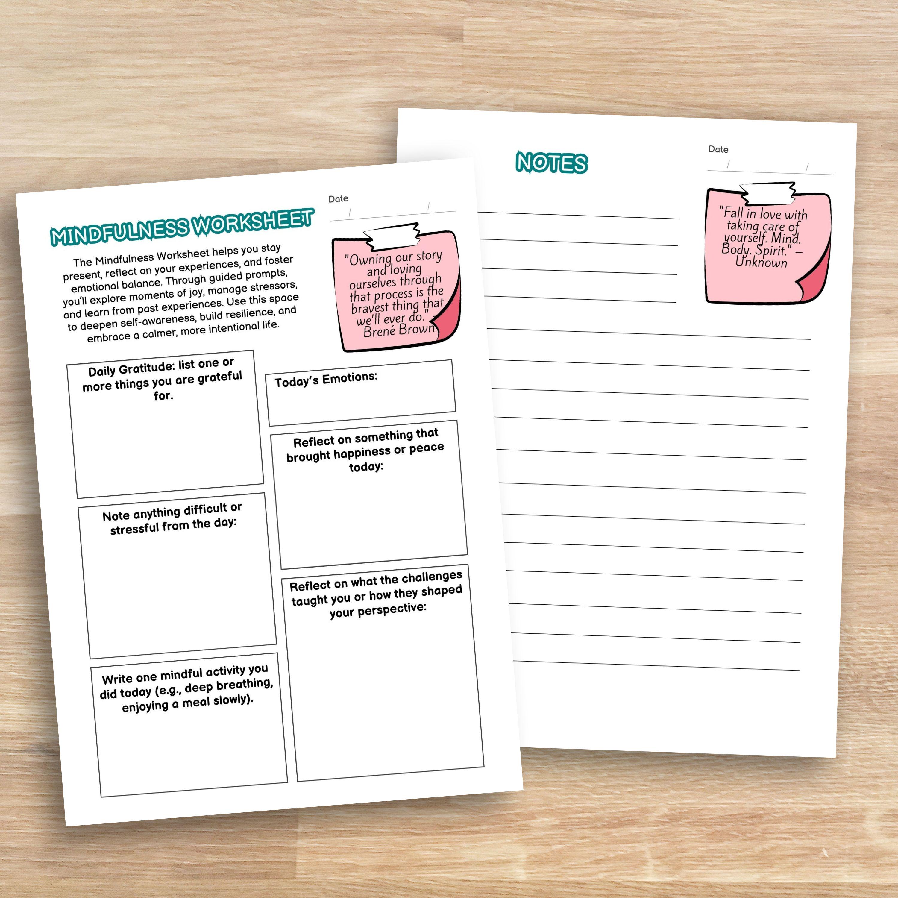 Mindfulness Worksheet for Kids, Teens, Adults - Printable Worksheet for ...