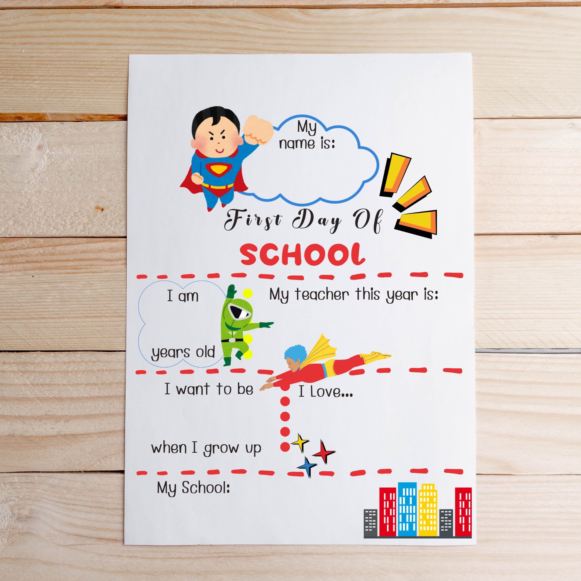 Printable Superhero First Day of School Poster, Sign, Worksheet ...