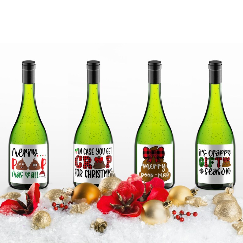 FUNNY Printable Christmas Wine Labels /4 Xmas Wine Labels / Festive ...