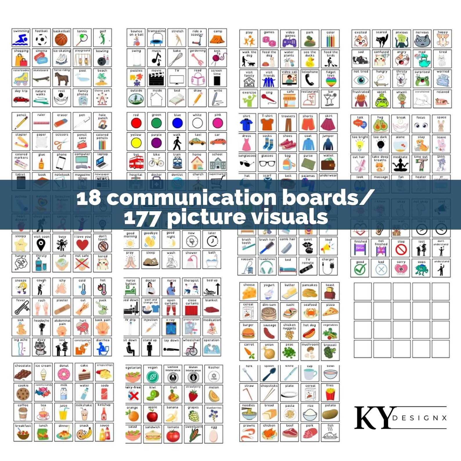 18 Printable Communication Boards / 177 Communication Cards With ...