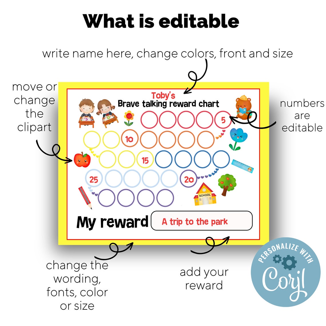 Printable Editable Brave Talking Reward Chart Edit With Corjl ...