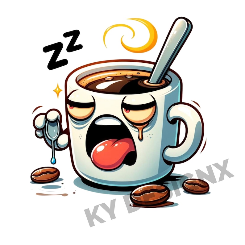 Funny Coffee Clip Art - Tired Coffee Illustrations - Personal and ...