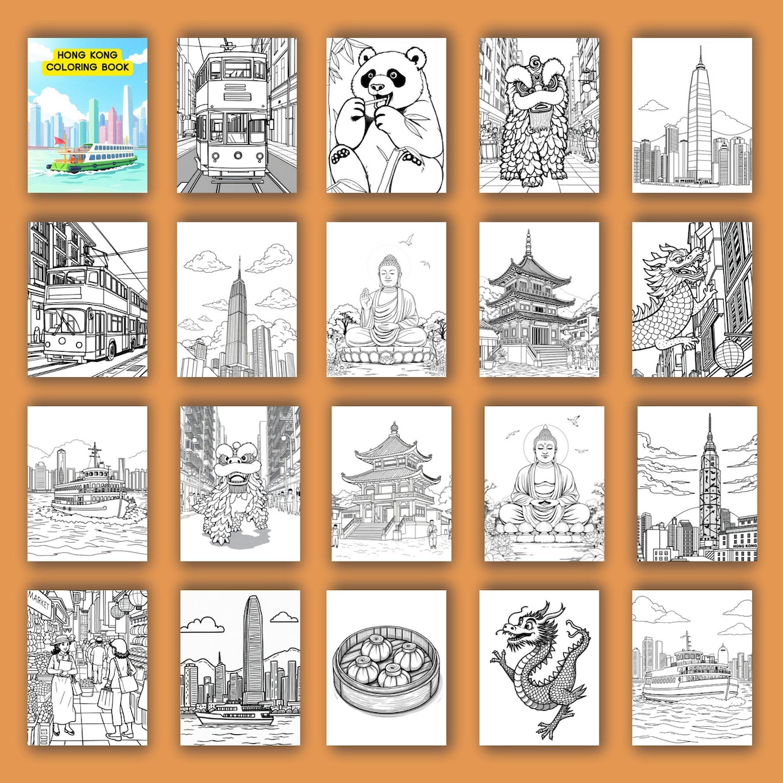 Printable Hong Kong Coloring Book - Cityscape Colouring - Travel ...