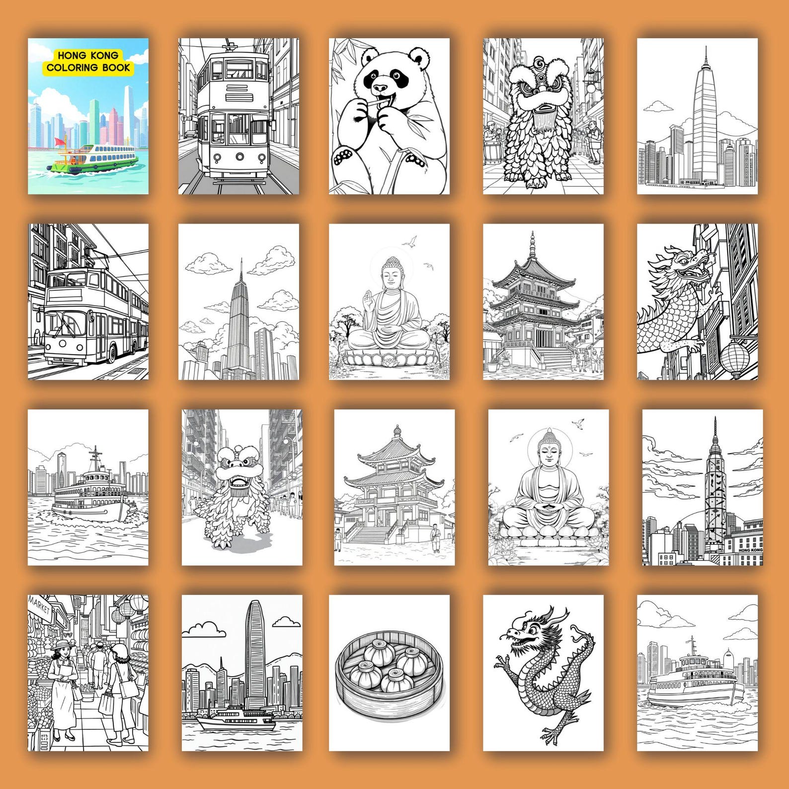 Printable Hong Kong Coloring Book - Cityscape Colouring - Travel ...