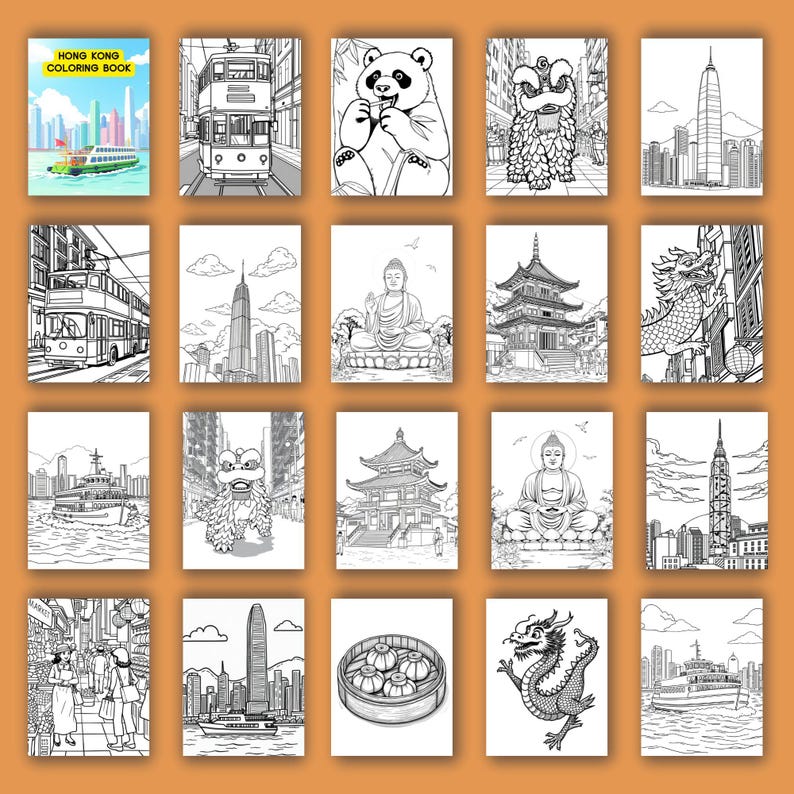 Printable Hong Kong Coloring Book - Cityscape Colouring - Travel ...