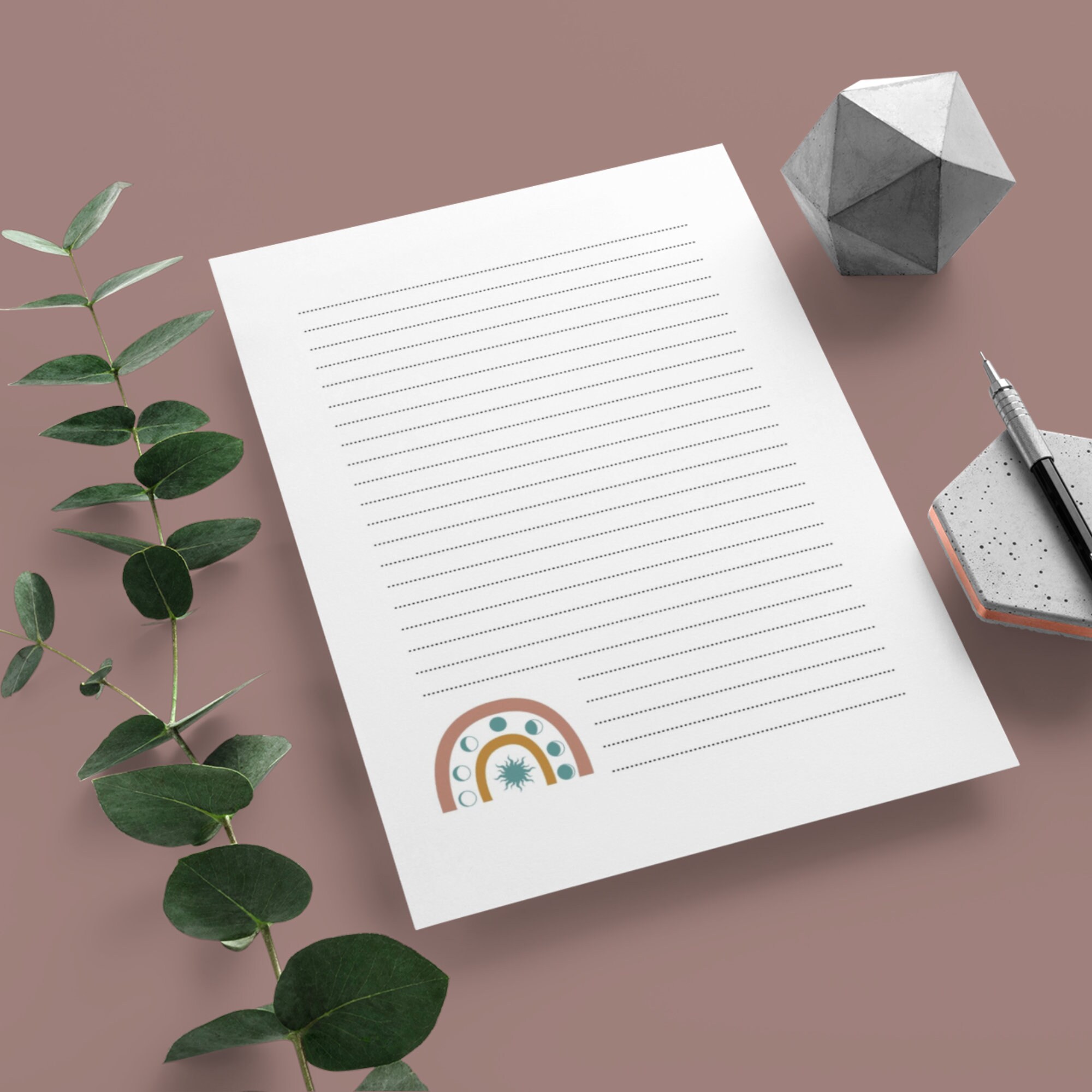 Boho Rainbow Letter Writing Paper Printable, Rainbow Digital Letter ...