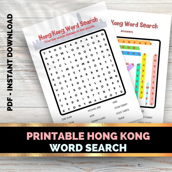 Printable Hong Kong Word Search Printable Word Search - Etsy