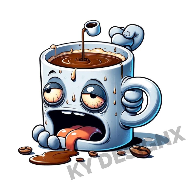 Funny Coffee Clip Art - Tired Coffee Illustrations - Personal and ...