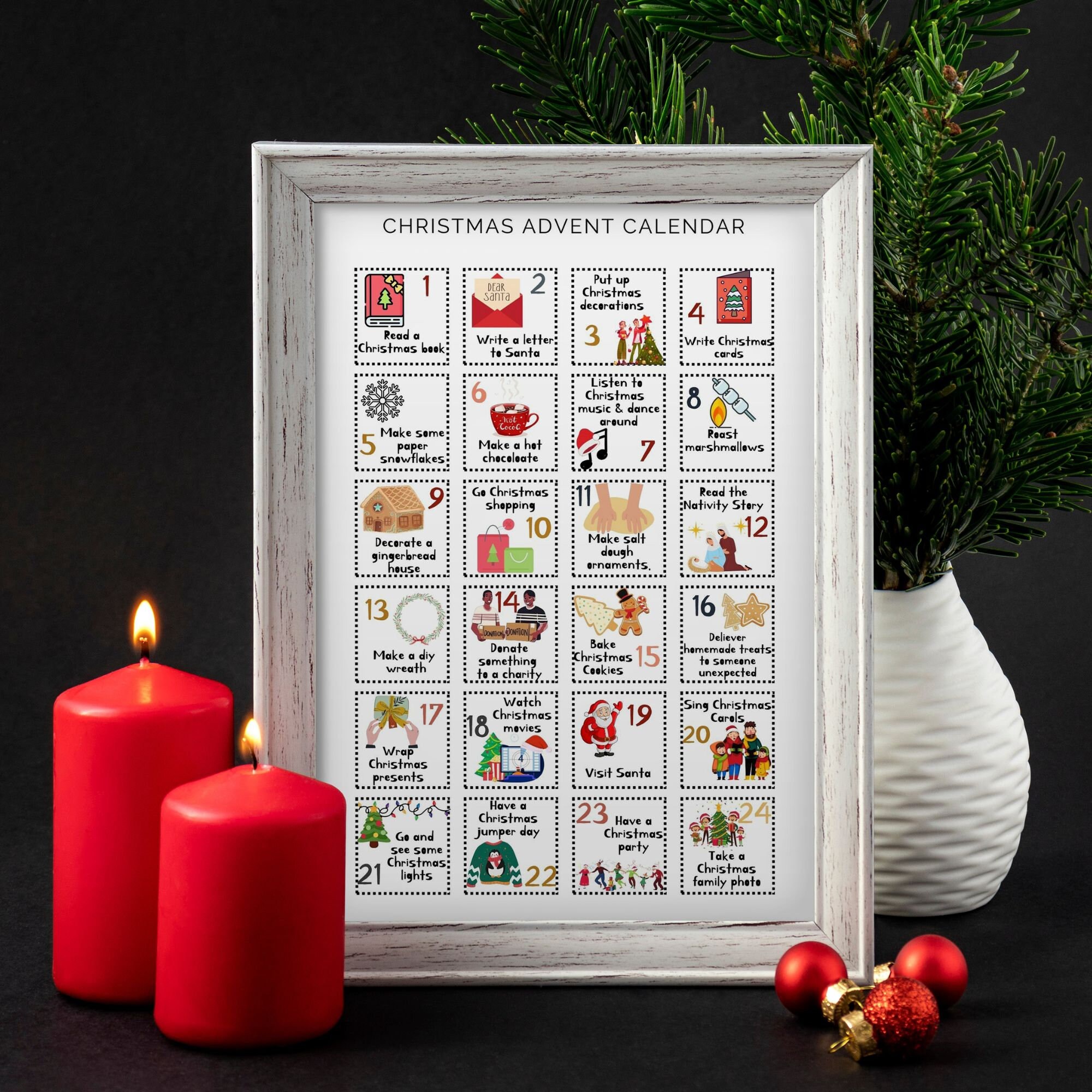 Printable Christmas Advent Calendar, DIY Xmas, Family Advent Activities ...