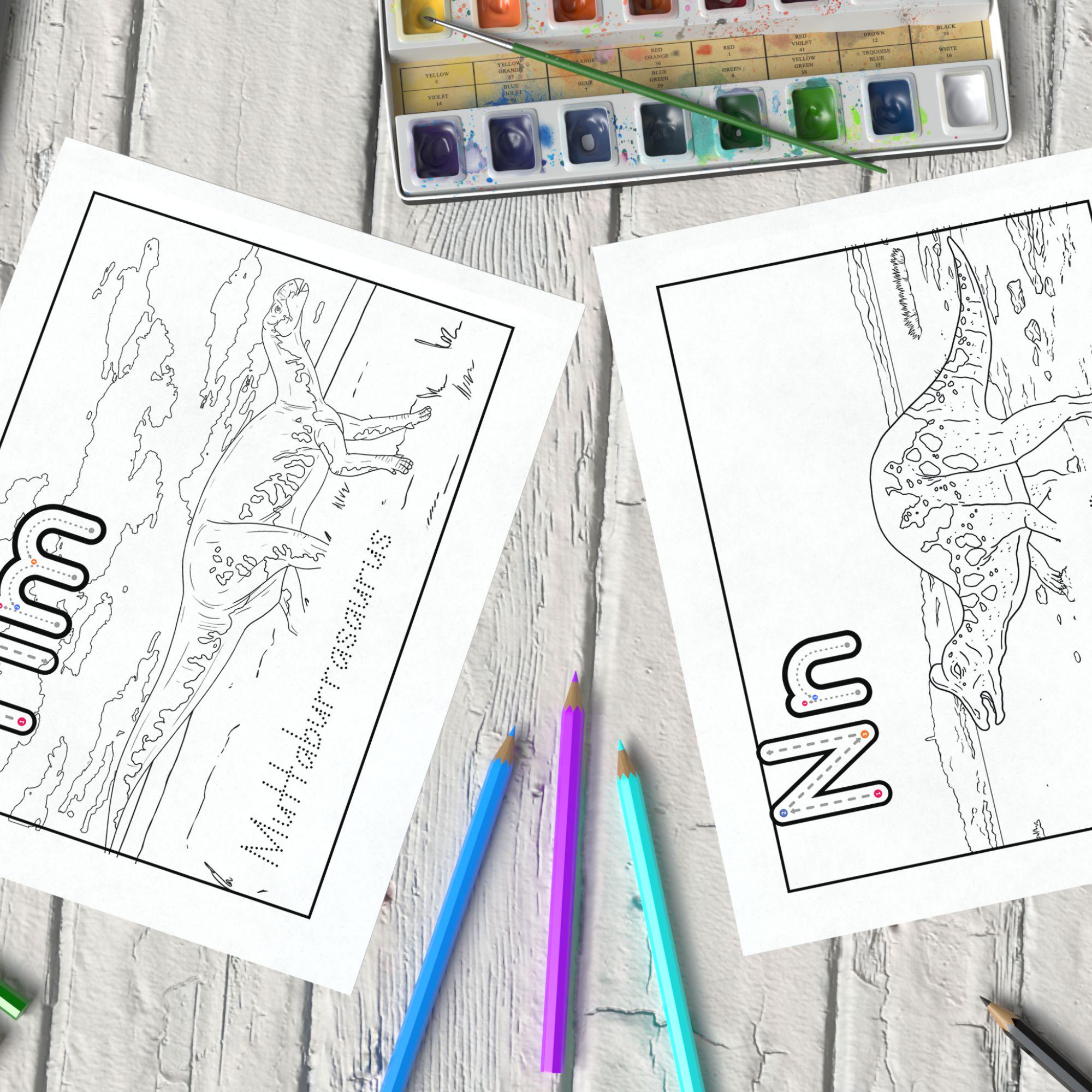 Printable A-Z Dinosaur Coloring Book, Alphabet Colouring Pages ...