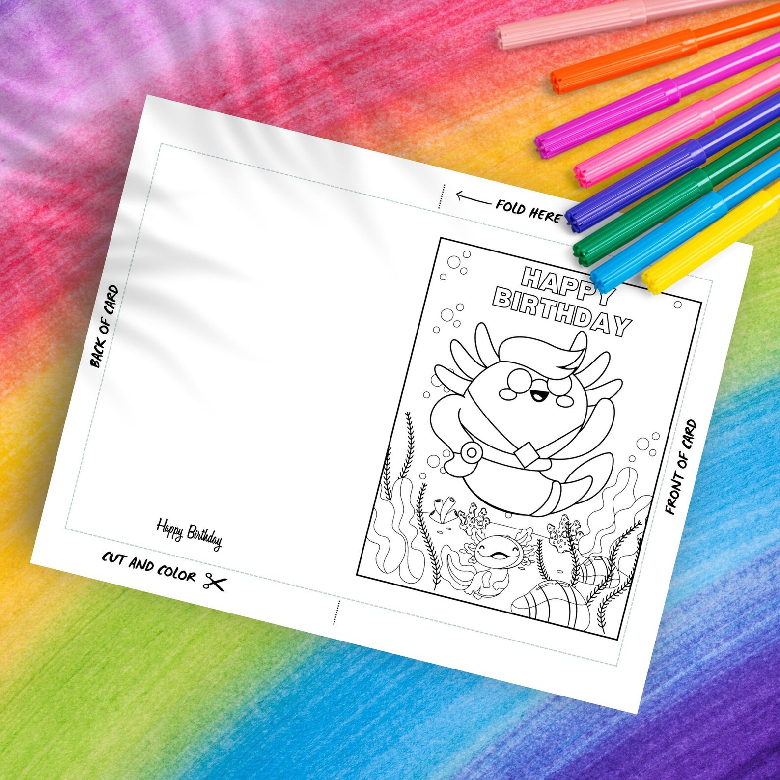 Printable Axolotl BIRTHDAY CARD, Coloring DIY Birthday Card, Instant ...