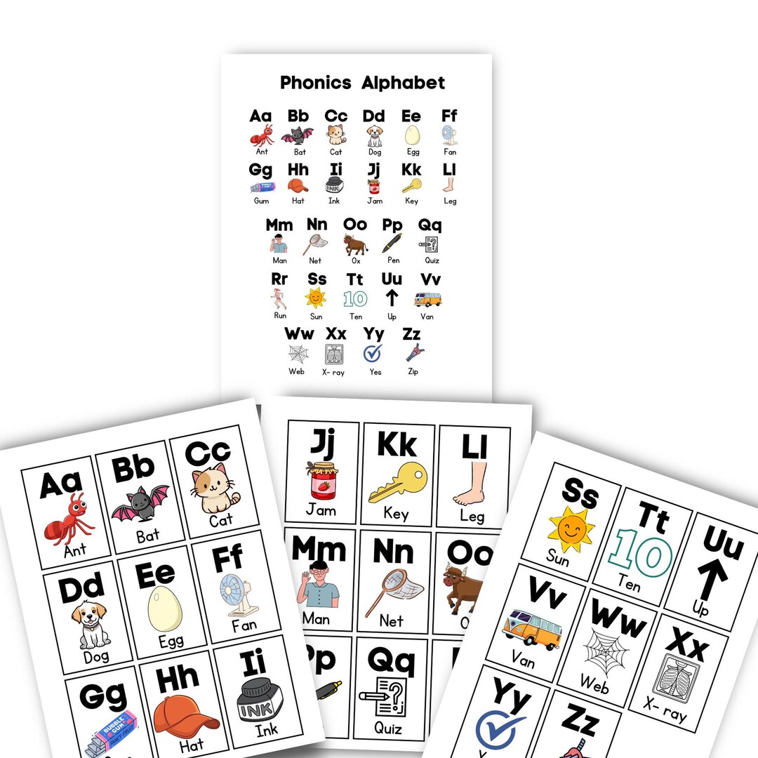 Printable Phonics Alphabet Poster and Phonics Flash Cards Set for ...