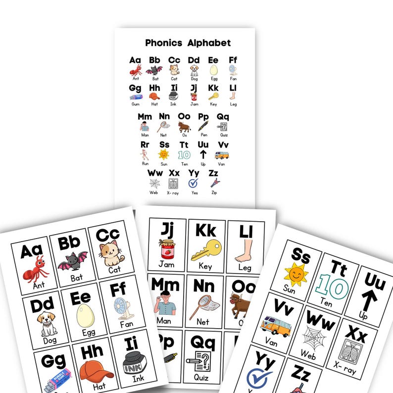 Printable Phonics Alphabet Poster and Phonics Flash Cards Set for ...