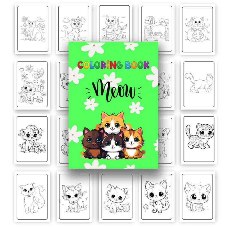 Printable Cat Coloring Book, Meow Coloring Pages, Colouring, Kids ...