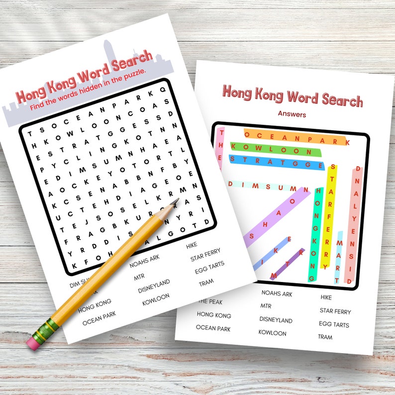Printable Hong Kong Word Search Printable Word Search - Etsy