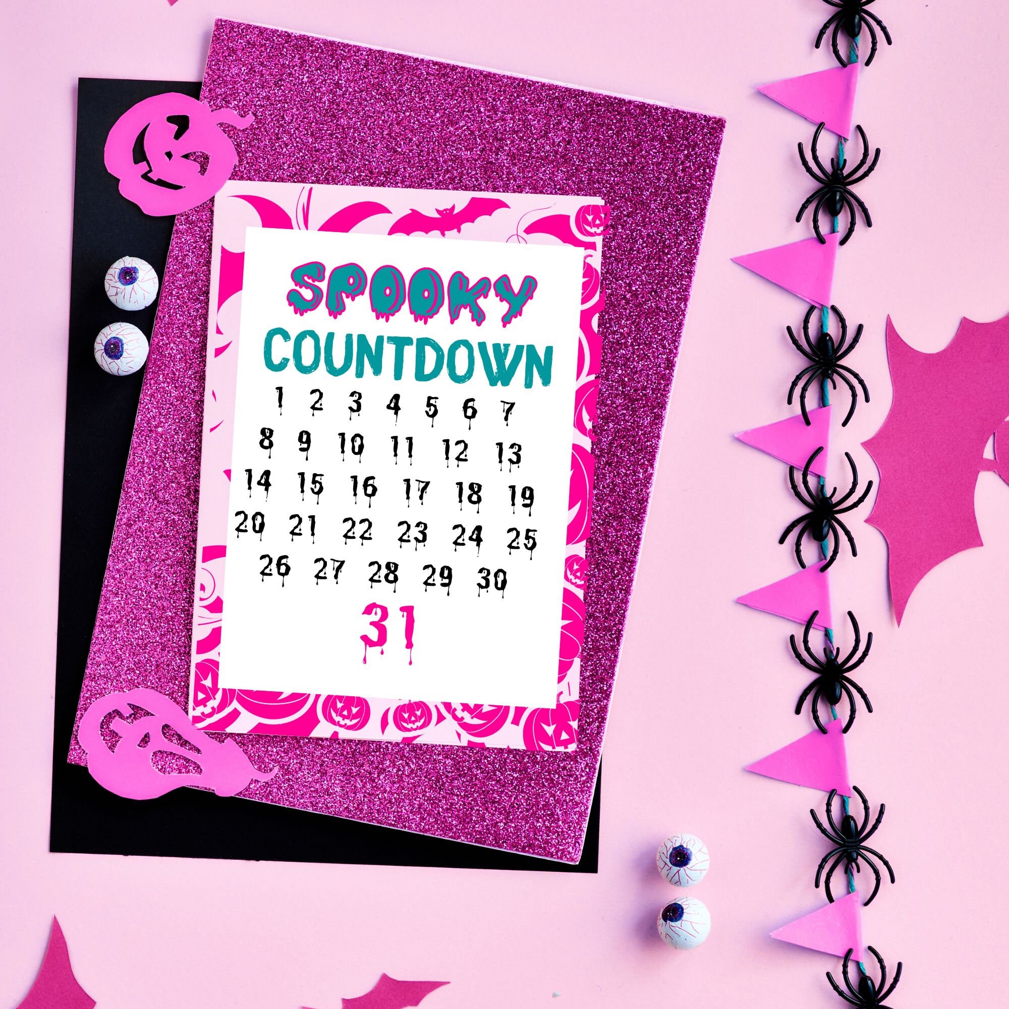 Pink Halloween Printable Count Down, Halloween Printable Decorations ...