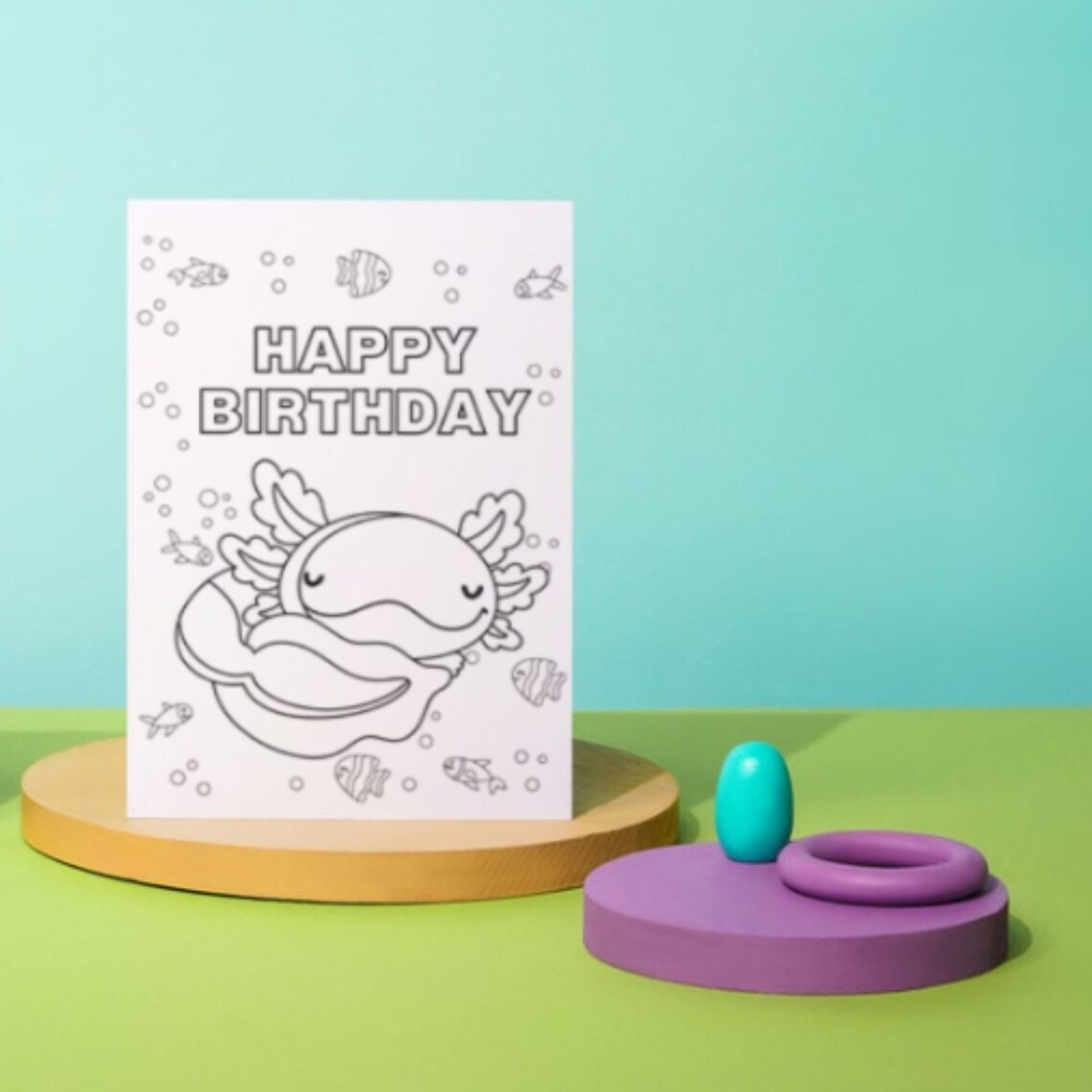 Printable Axolotl BIRTHDAY CARD, Coloring DIY Birthday Card, Instant ...