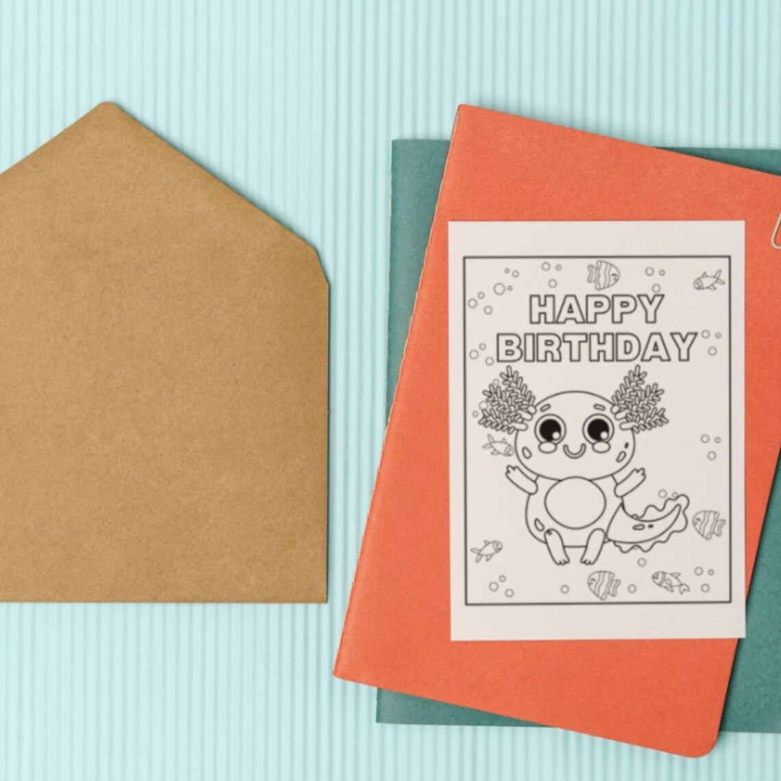 Color Axolotl BIRTHDAY CARD, Printable Card, Printable Axolotl Coloring ...