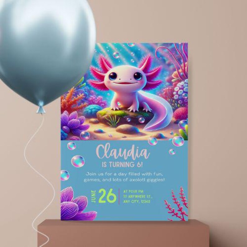 Editable Axolotl Birthday Welcome Sign Canva Template | Under the Sea ...