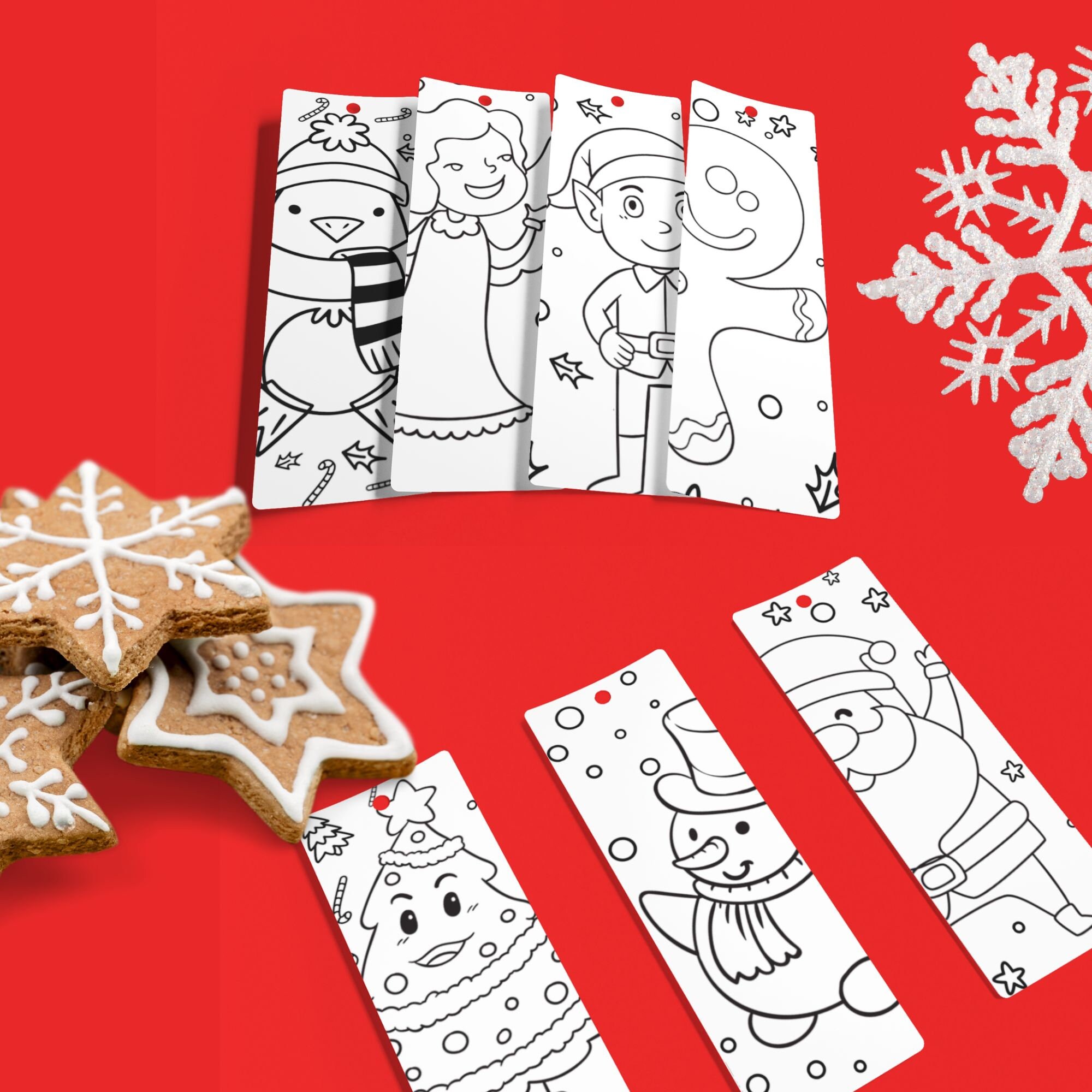 Christmas Coloring Printable Bookmarks, Festive Bookmarks, Unique ...