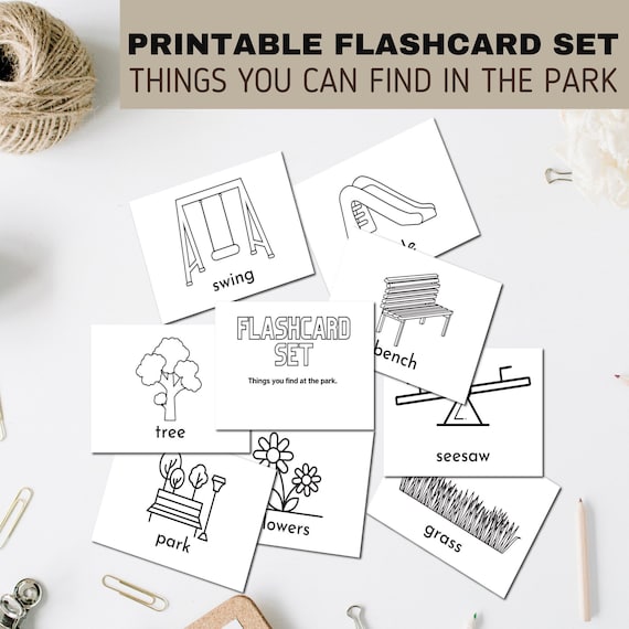 Printable park flashcards things at the park park coloring | Etsy