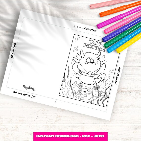 Printable Axolotl BIRTHDAY CARD Coloring DIY Birthday Card - Etsy