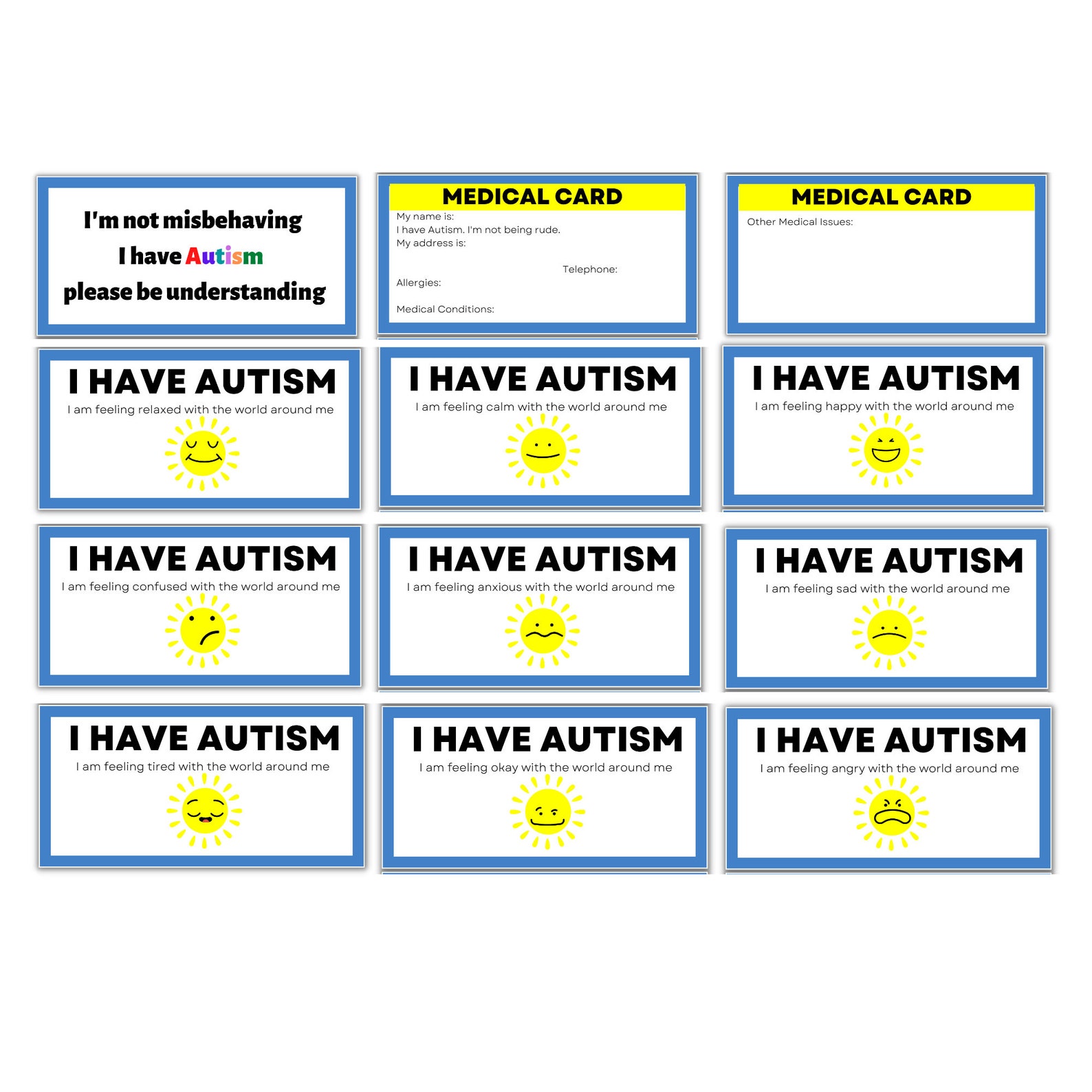 I Have Autism, Autism Awareness Medical ID Card Autism Printable ...