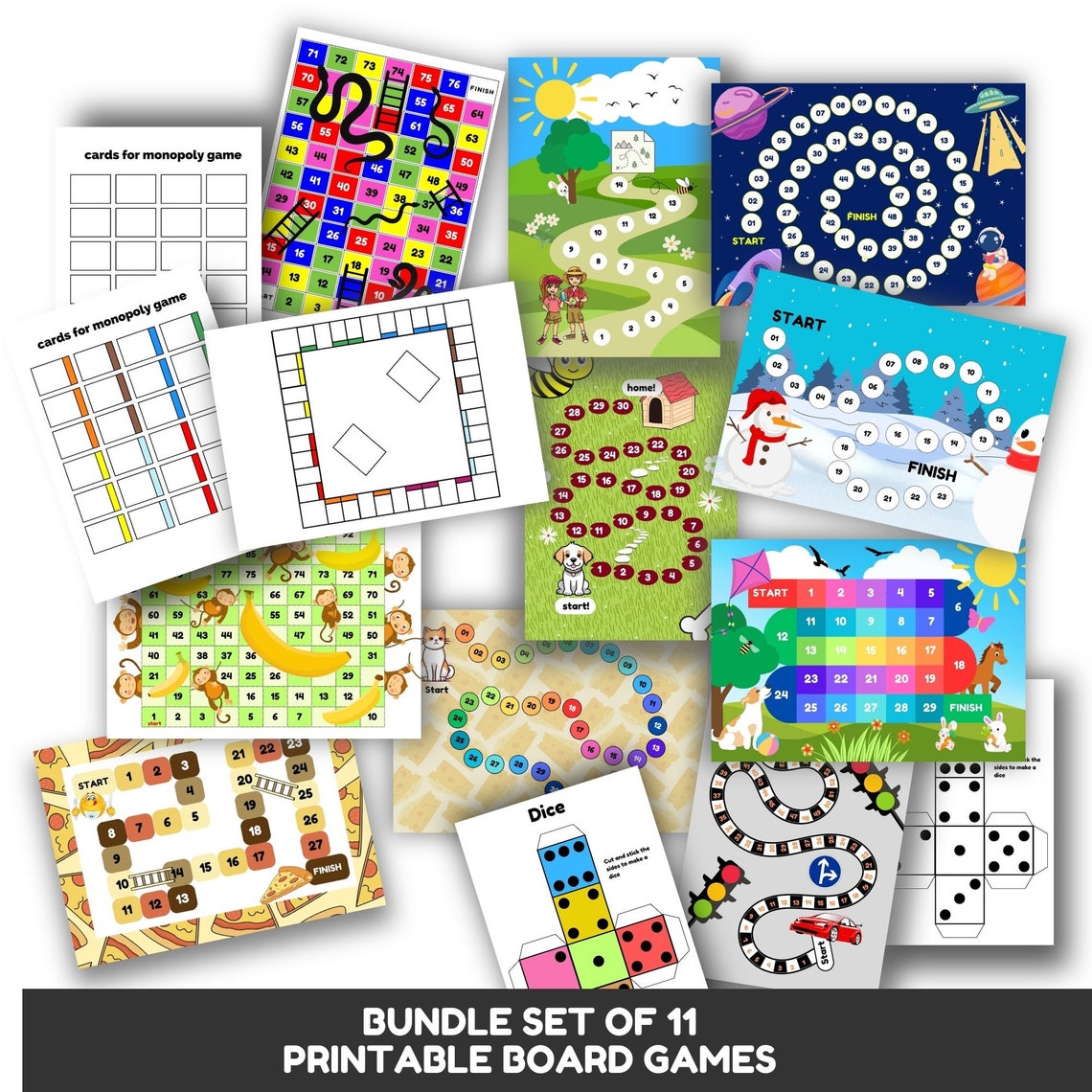 11 Printable Games for Kids - Bundle Set Printable Dice - Family Board ...