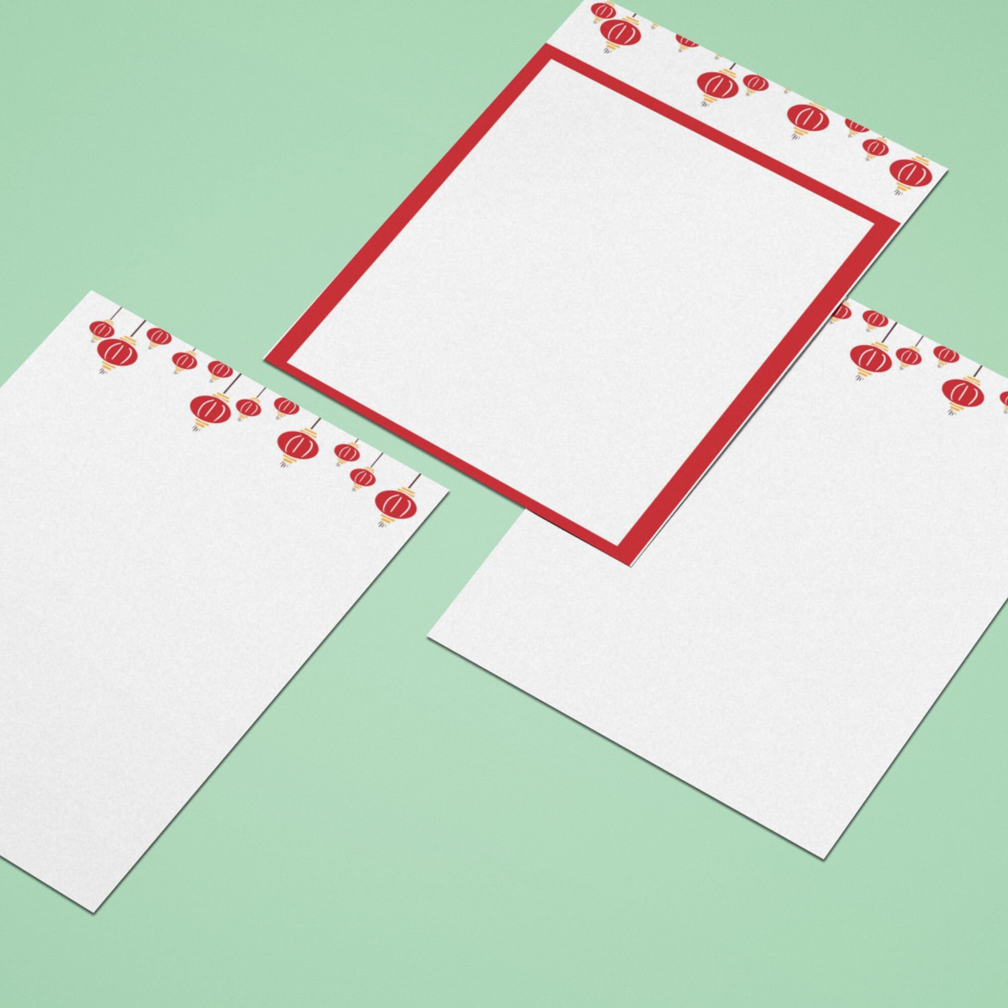 Printable Chinese Style Writing Paper. Lined, Letter Paper, Red Laterns ...