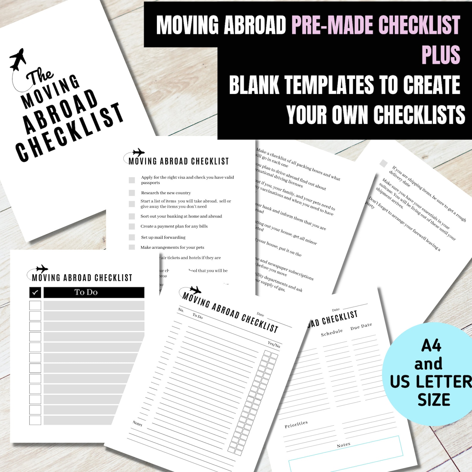 Moving Abroad Checklist Printable Moving Checklist Pre-made Moving ...