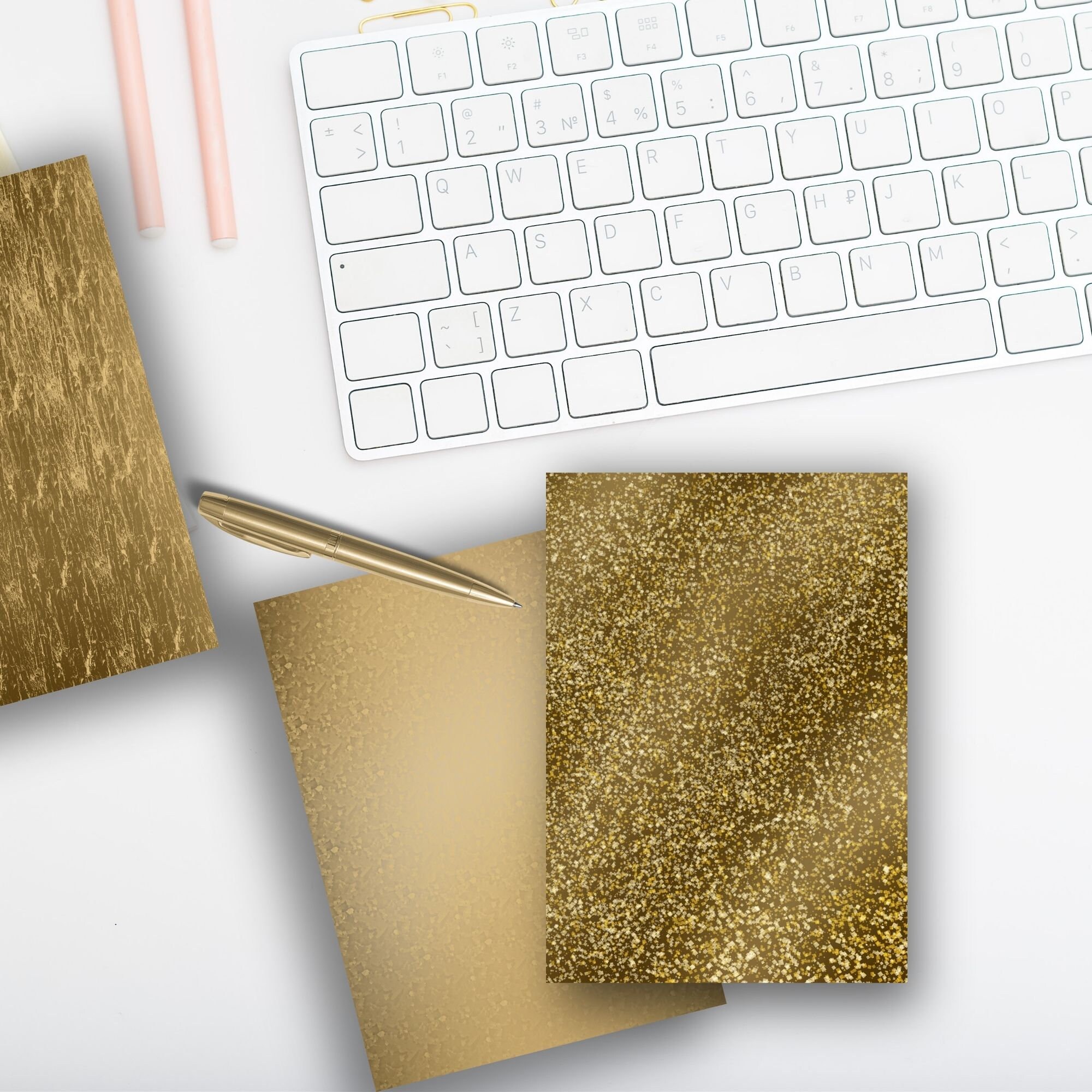 50 GOLD Glitter, Metallic, Foil Digital Paper 12in X 12in Commercial ...