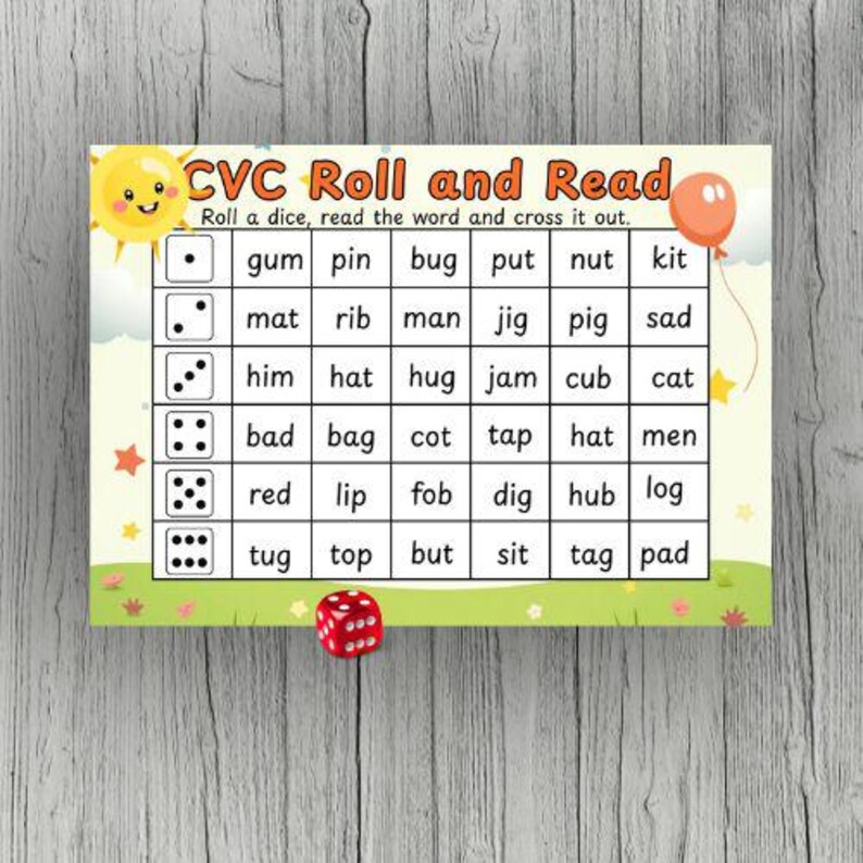 CVC Roll and Read Game Printable | Phonics Dice Activity | CVC Words ...