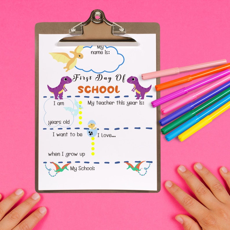Printable Dinosaur First Day of School Worksheet , Keepsake, Poster ...
